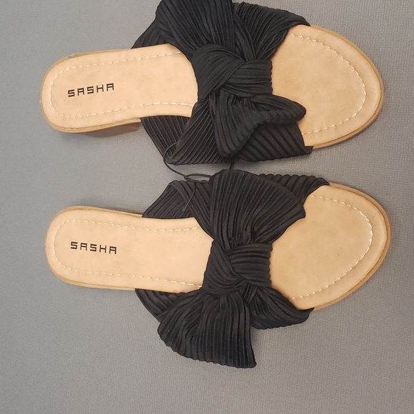 Sasha | Shoes | New Black Slip On Size9 By Sasha With Black Bow | Poshmark